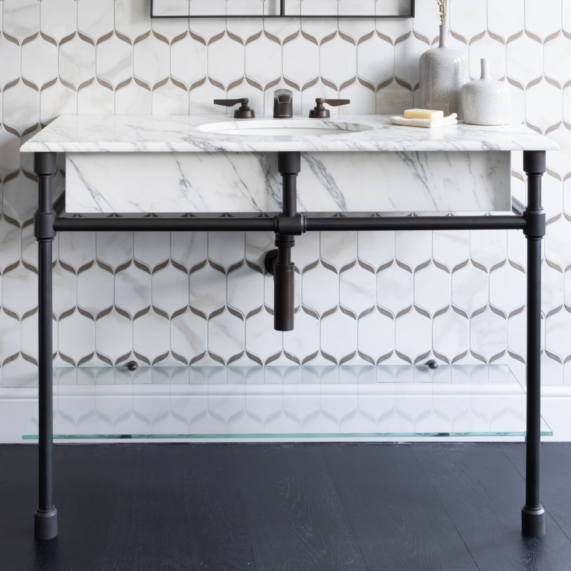 Industrial Washstand 2 Leg With Shelf Support | Basins, Console